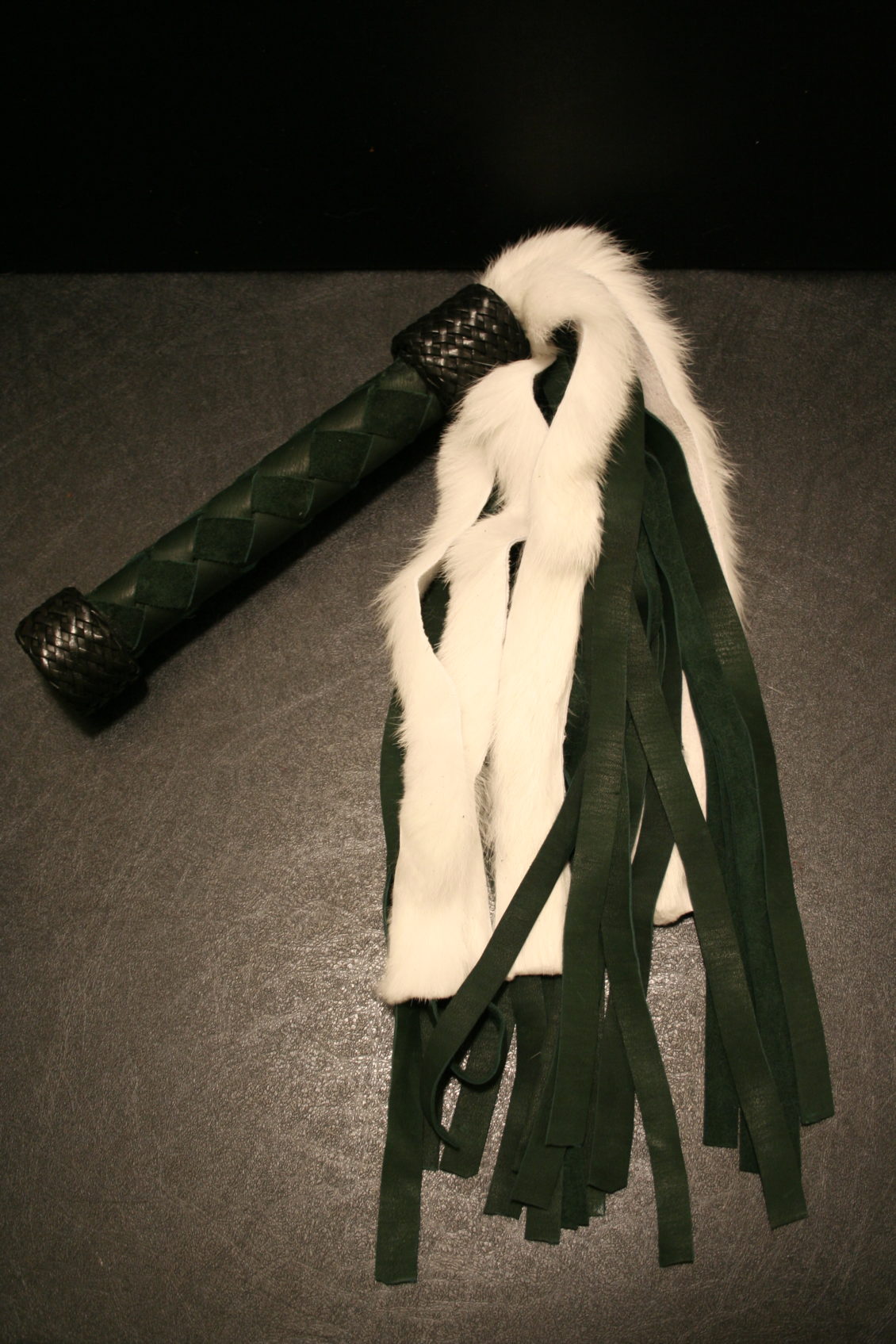 Tahoe | Green Leather and White Rabbit Fur Flogger – Fox & Hare